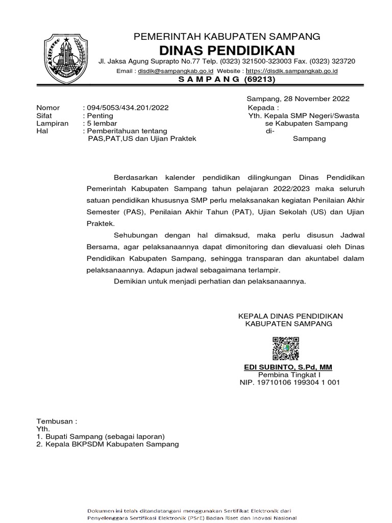 Surat Pemberitahuan PAS 2023 | PDF