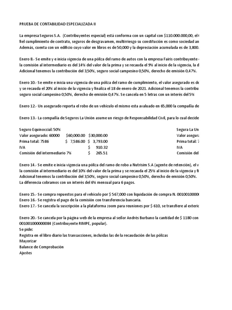 Contabilidad Seguros S.A. Enero 2020 | PDF | Reaseguro | Seguro