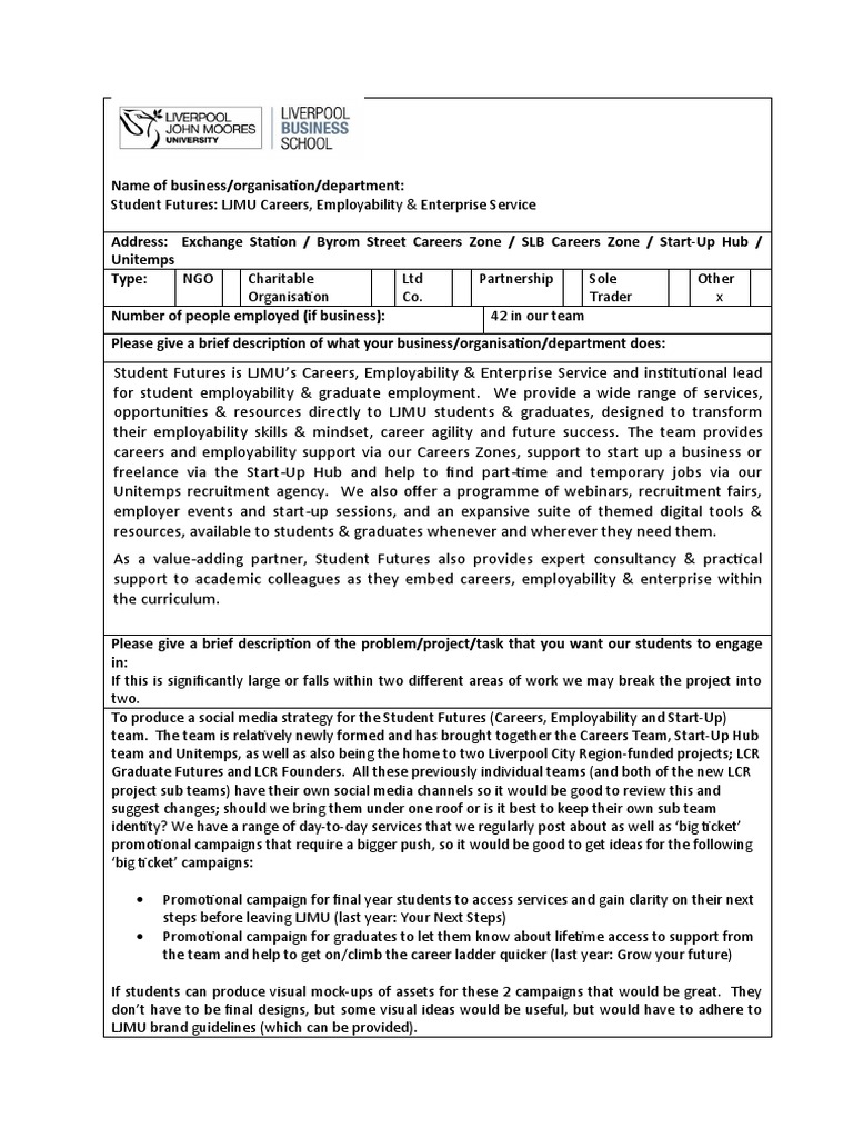 LJMU+Student+Futures+Project+Brief +Social+Media+Strategy | PDF ...