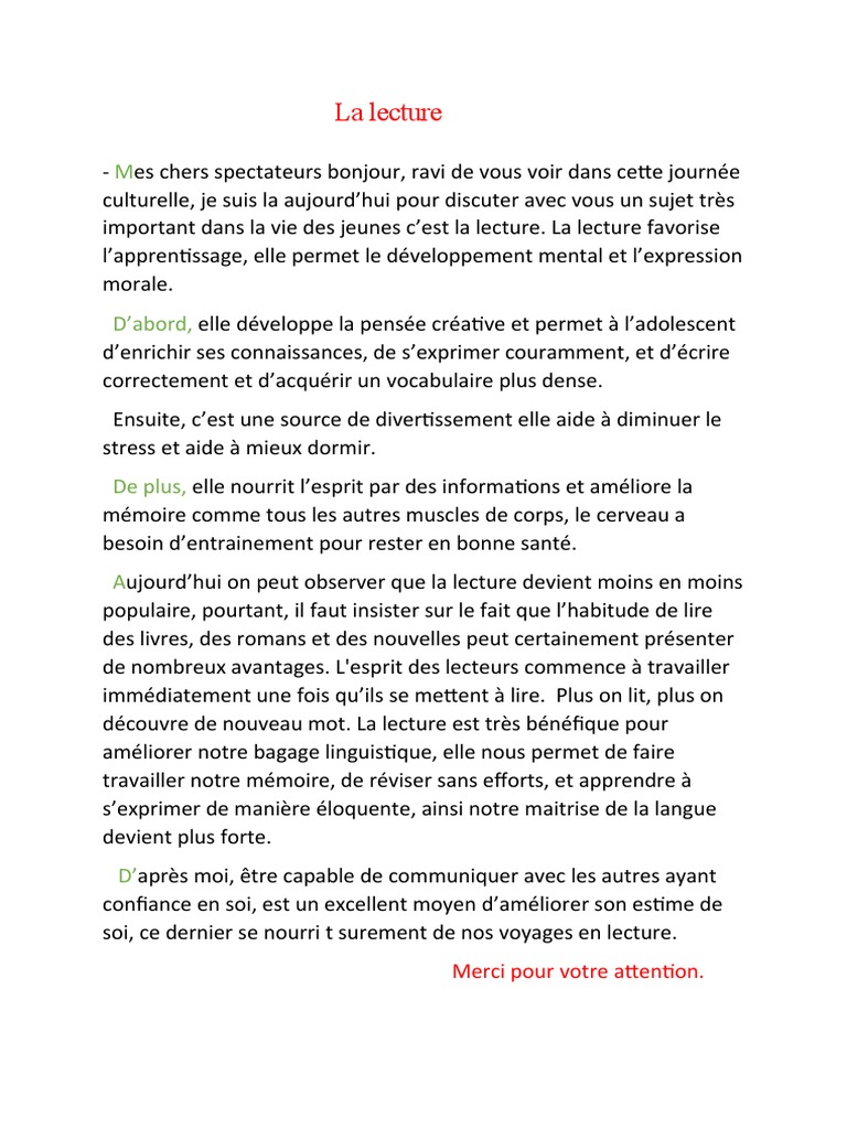 La Lecture: Merci Pour Votre Attention | PDF