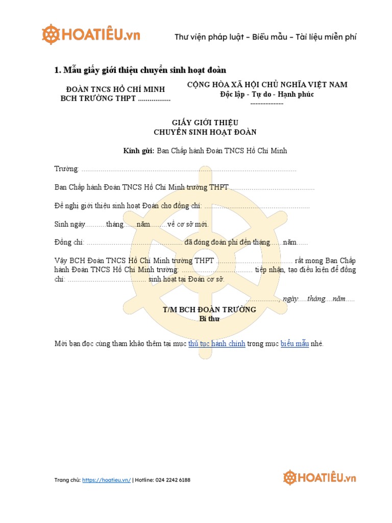 Mau Giay Gioi Thieu Chuyen Sinh Hoat Doan | PDF