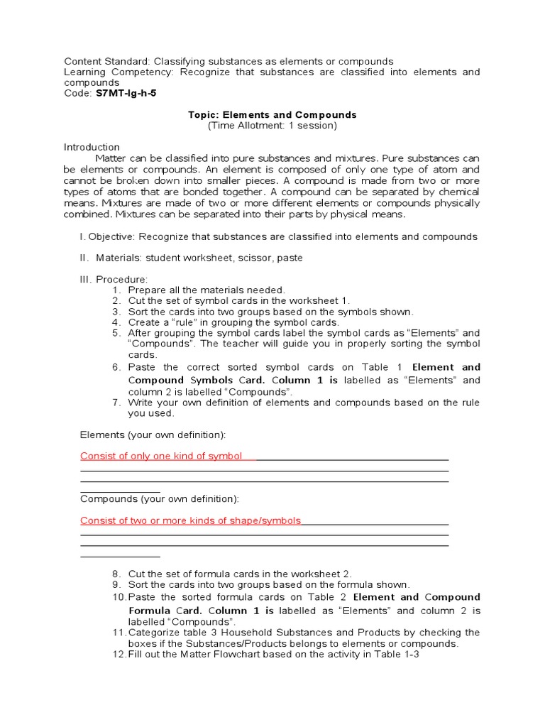 Elements and Compound Activity | Download Free PDF | Chemical Compounds ...