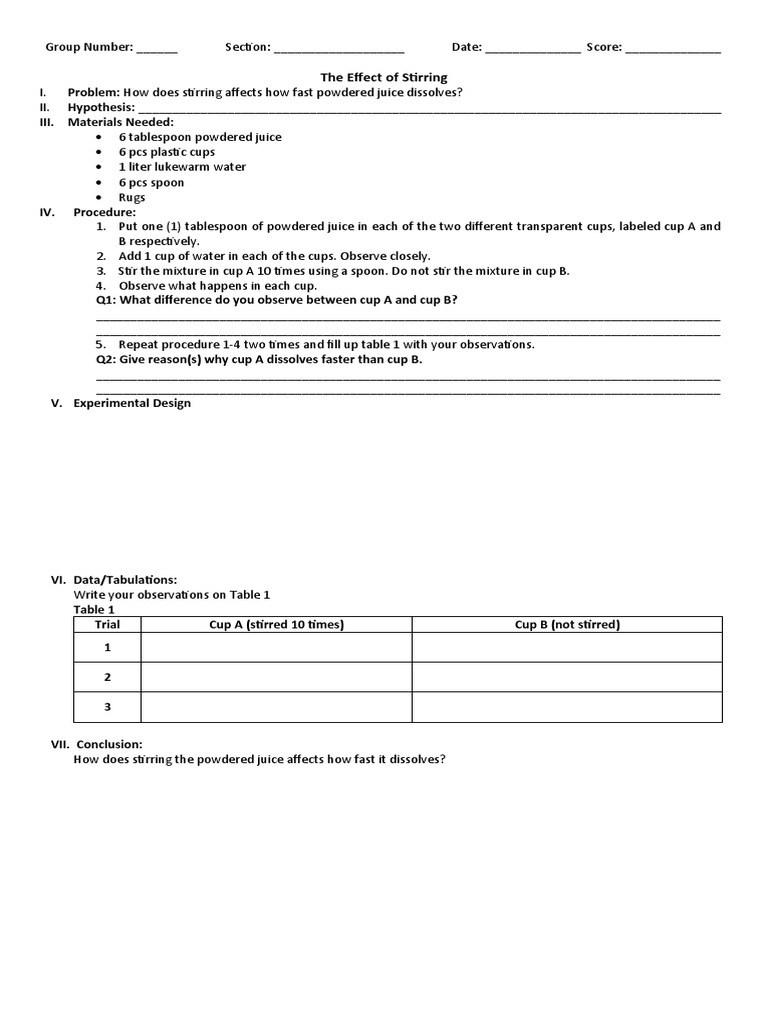 Experiment Sa Science Pdf Water