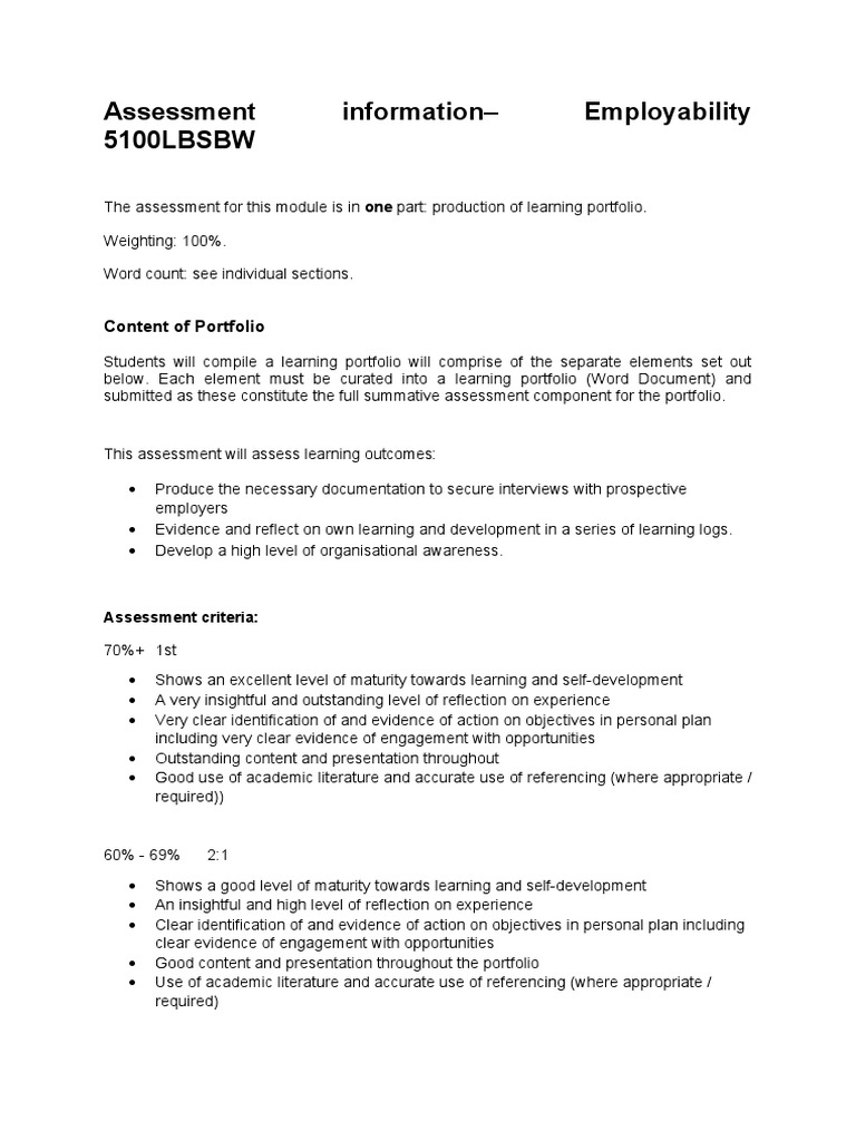 Assessment Employability 5100LBSBW202122 Sem 1 | PDF | Experience ...