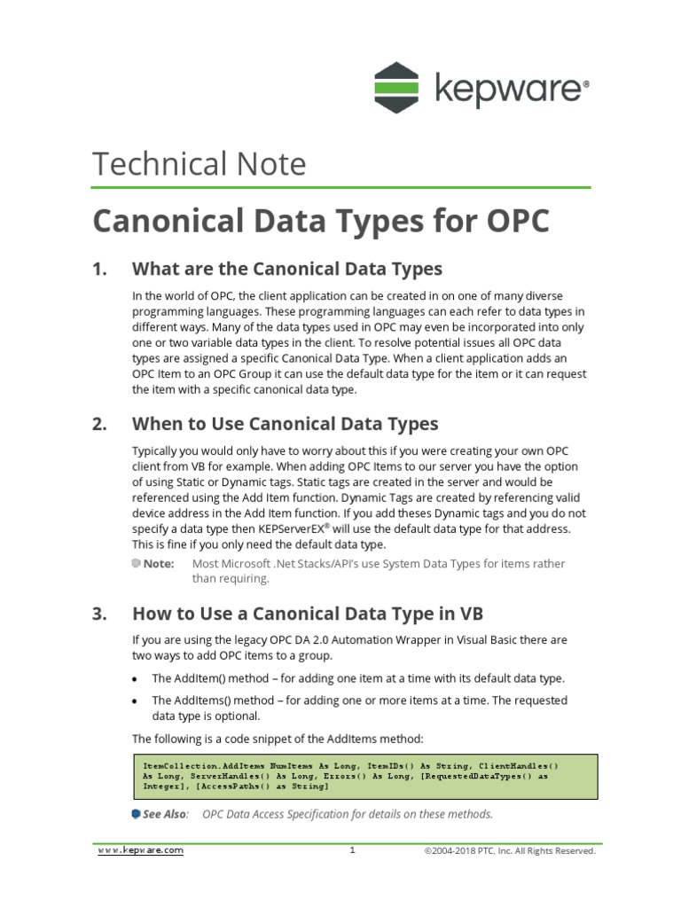Canonical Data Types For OPC | PDF | Data Type | Boolean Data Type