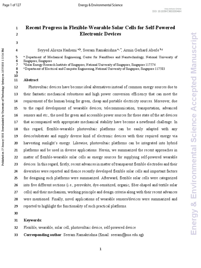 Recent Progress in Flexible-Wearable Solar Cells For Self-Powered ...