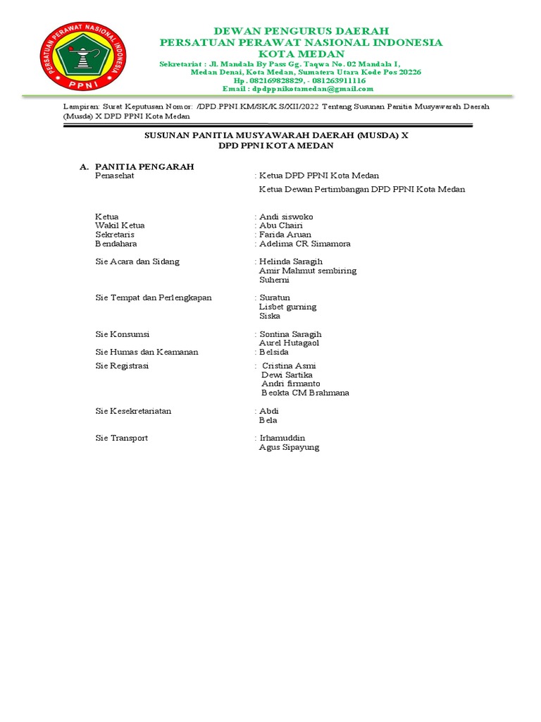 SK PANITIA MUSDA X DPD PPNI KOTA MEDAN New Lagi 1 | PDF