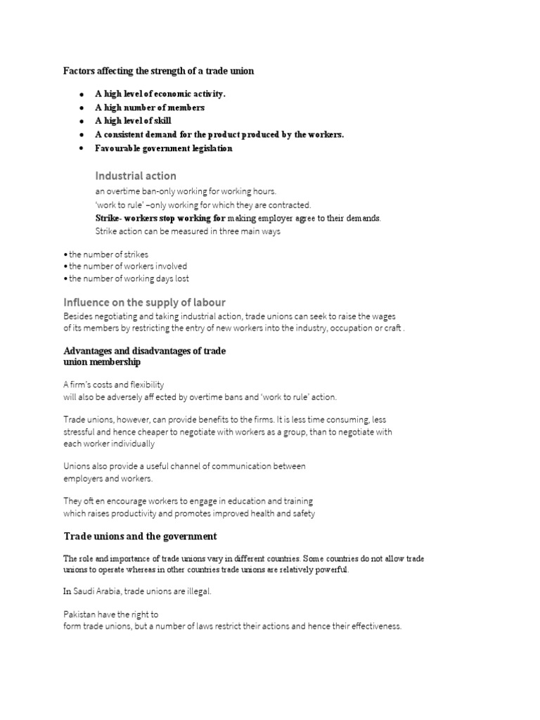 Factors Influencing Trade Union Strength | PDF