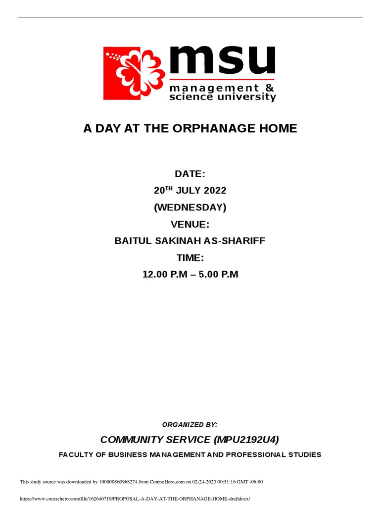 Orphanage Visit Proposal Summary | PDF | Orphanage | Social Institutions
