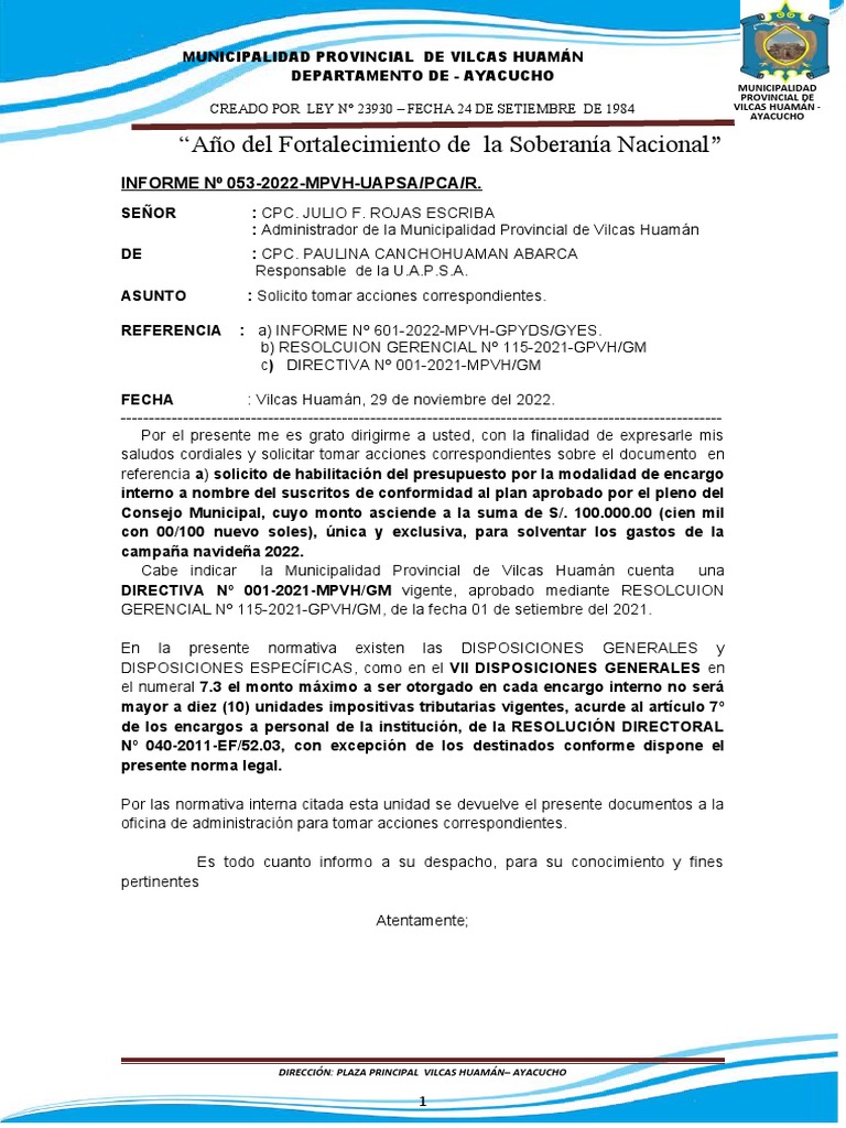 INFORME #053 INFORME de Encargo Interno | PDF | Gobierno