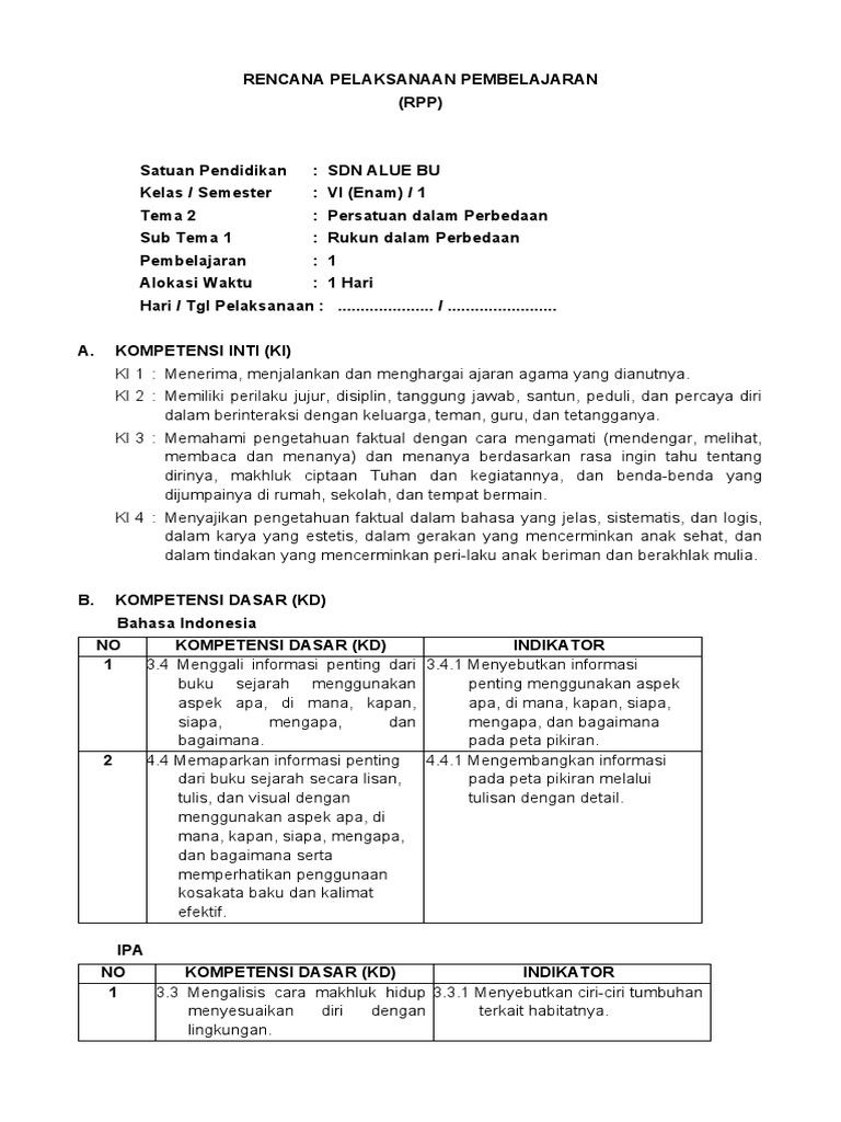 RPP K6 Tema 2 ST 1 Rev. 2018 | PDF
