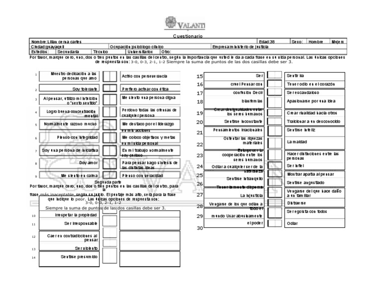 Plantilla Test Valanti | PDF