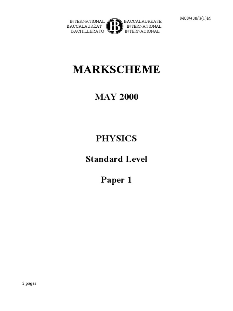 Physics Paper 1 SL Markscheme | PDF | Teaching Methods & Materials