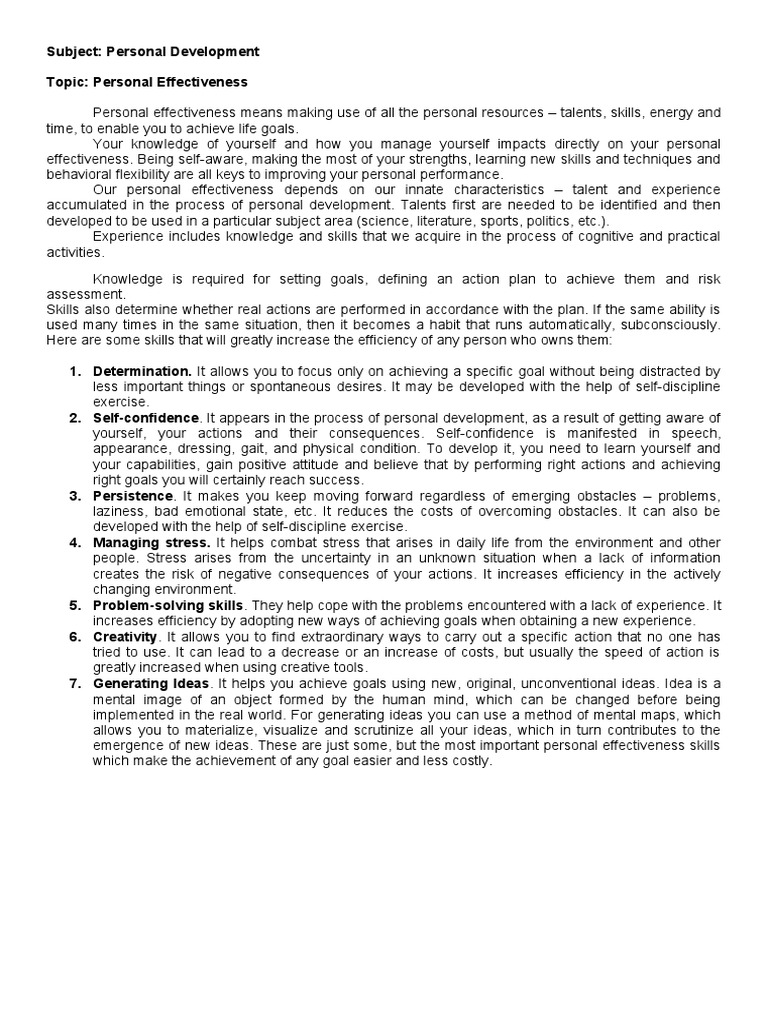 Personal Effectiveness | PDF | Personal Development | Disciplines