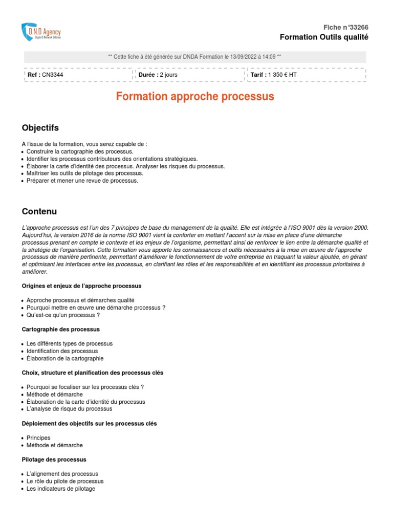 Formation sur l'approche processus qualité | PDF | Management de la ...