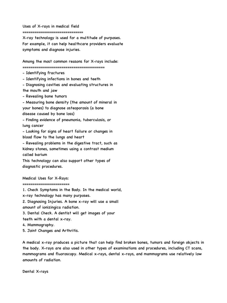 Uses of X-Rays in Medical Field | Download Free PDF | Mammography | X Ray