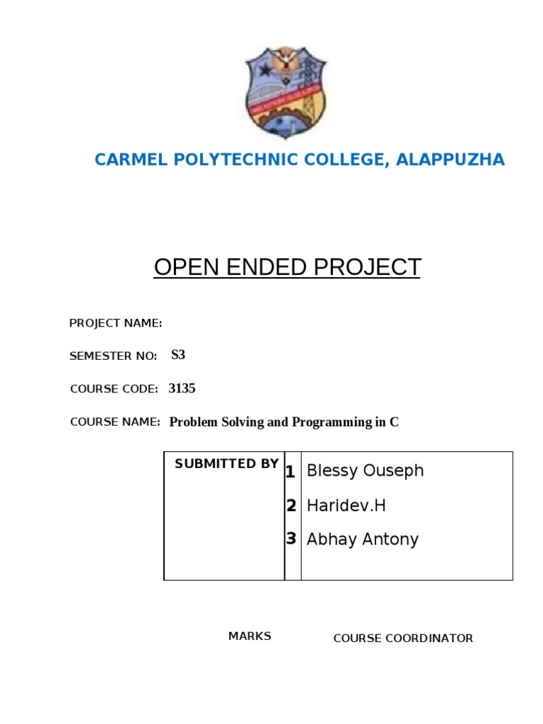 Open Ended Project: Carmel Polytechnic College, Alappuzha | PDF | Computers