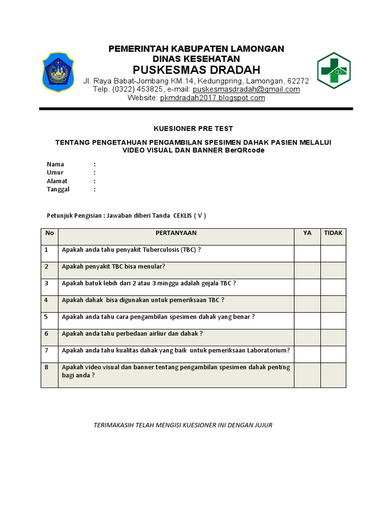 Kuisoner Pre Test Dan Post Test-1 | PDF | Kesehatan Holistik | Sains ...