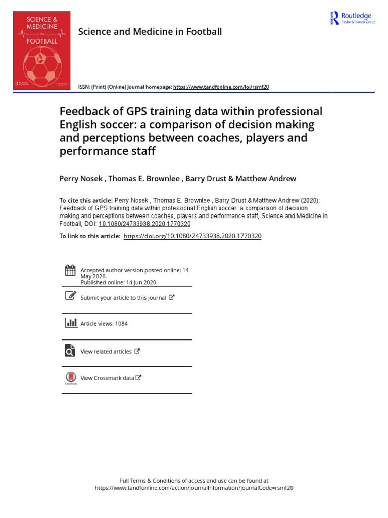Feedback of Gps Training Data Within Professional English Soccer A ...
