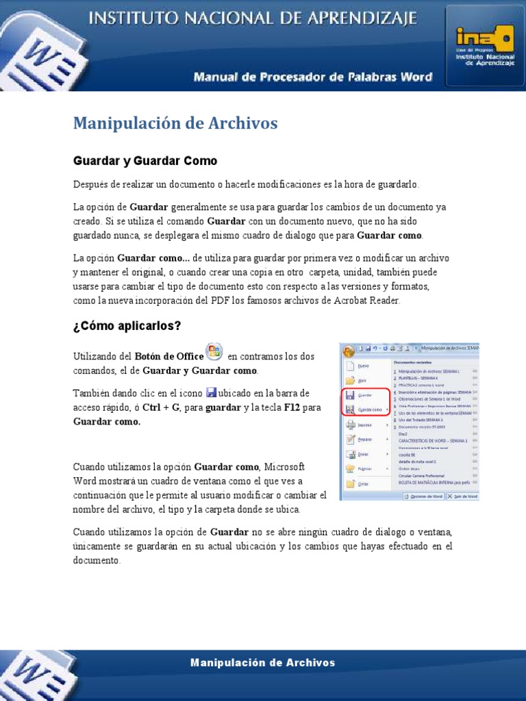 Guardar y Abrir Archivos en Word | PDF | Archivo de computadora ...