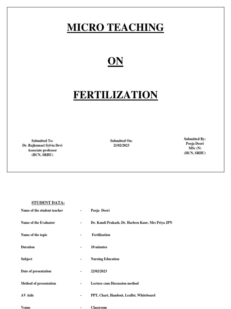 Fertilization MICRO TEACHING - PDF Neew | PDF | Fertilisation | Sperm