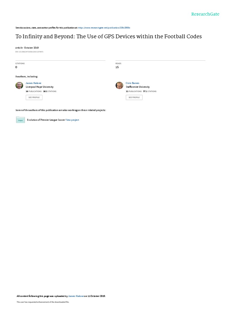 Malone Et Al 2019 - To Infinity and Beyond - The Use of Gps Devices ...