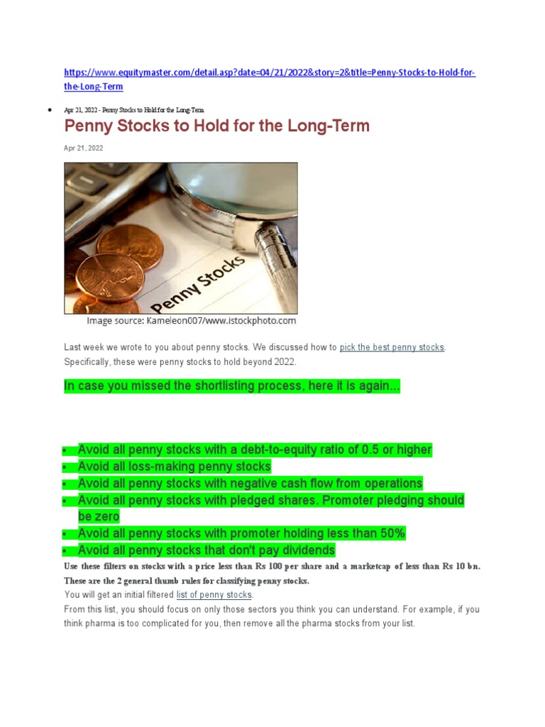 Long-Term Penny Stocks Investment Guide | PDF | Stocks | Investing