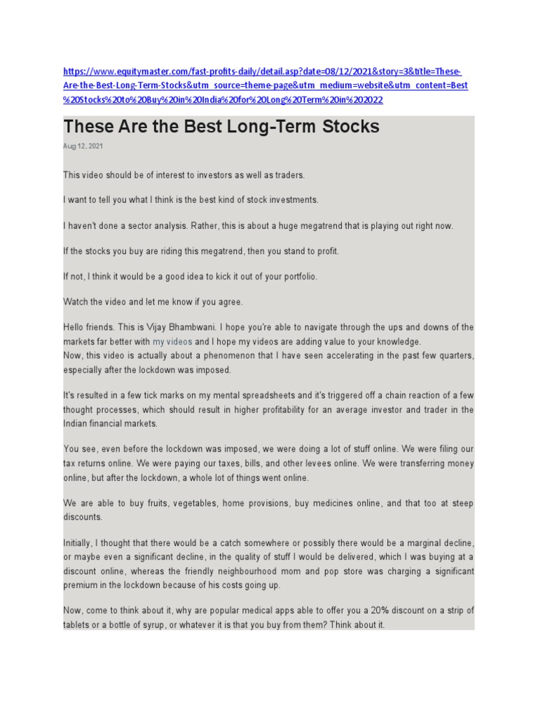 These Are The Best Long-Term Stocks | PDF | Insurance | Investing