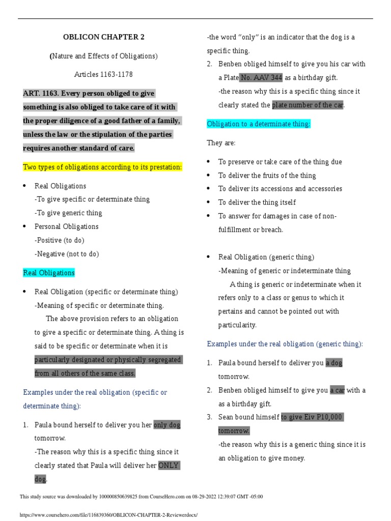 Oblicon Chapter 2 Reviewer | PDF | Civil Law (Legal System) | Common Law
