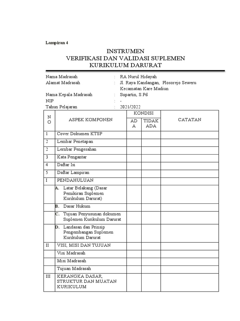 Lembar Validasi Kurikulum Darurat | PDF | Sains & Matematika