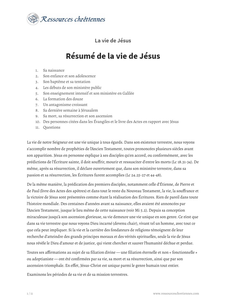 Résumé de la vie de Jésus-Christ | PDF | Évangile selon Matthieu ...