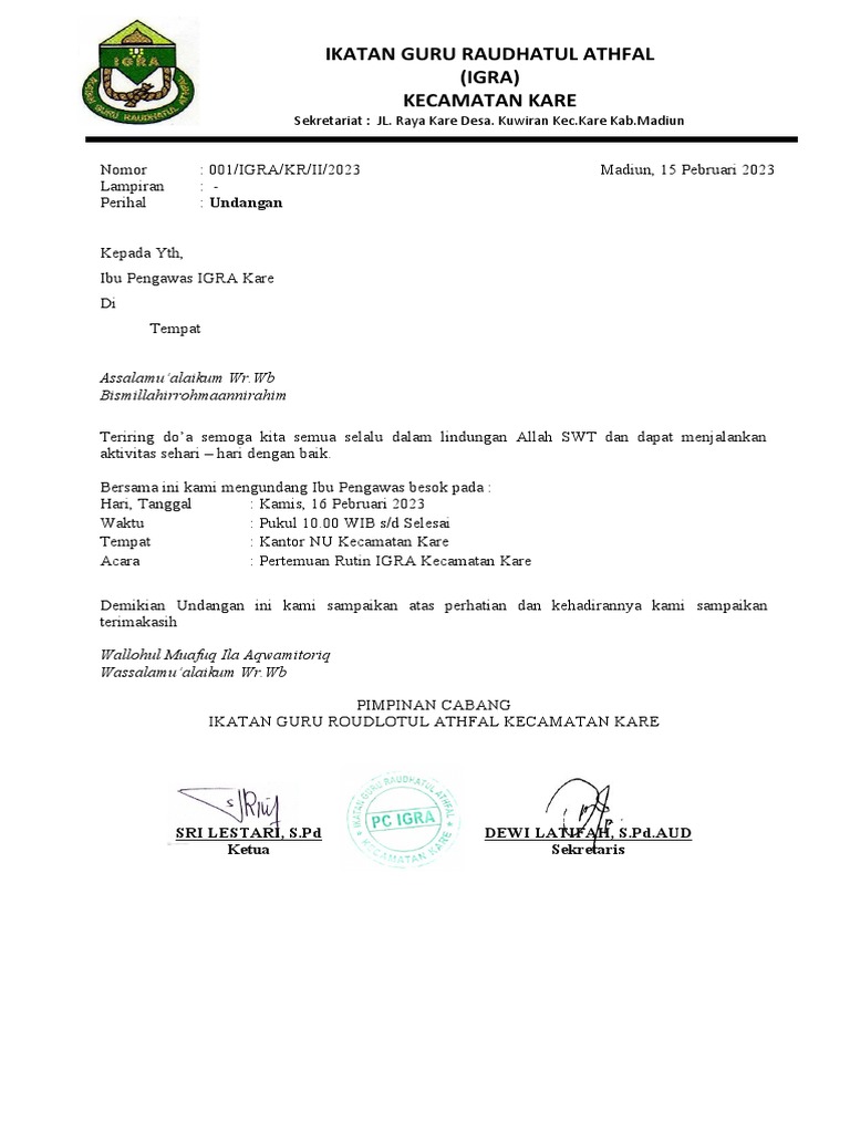 Surat Undangan Rapat Igra | PDF