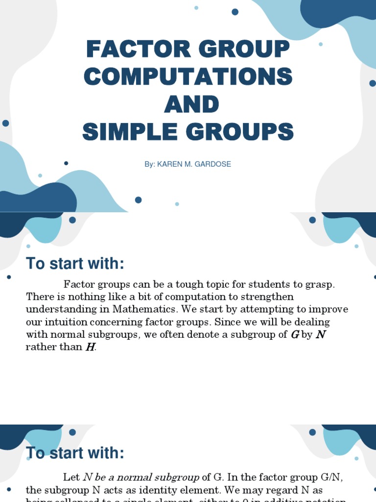 Factor Group Computations and Simple Groups | PDF | Group (Mathematics) | Mathematics