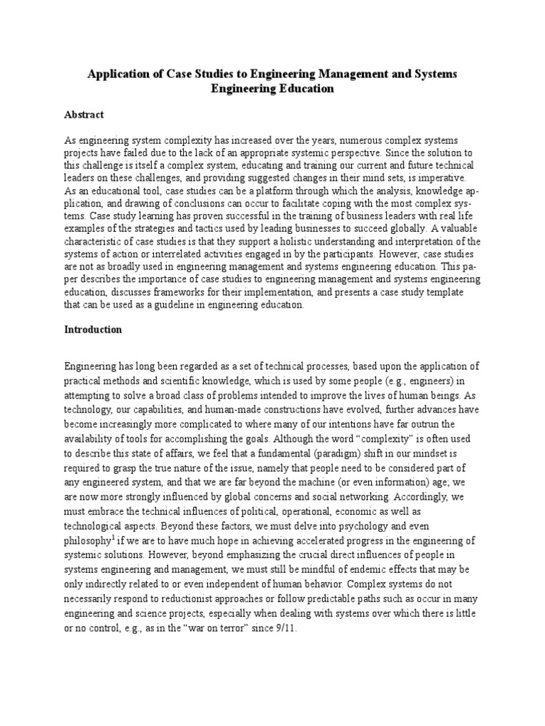 Application of Case Studies to Engineering Management and Systems Engineering Education | PDF ...