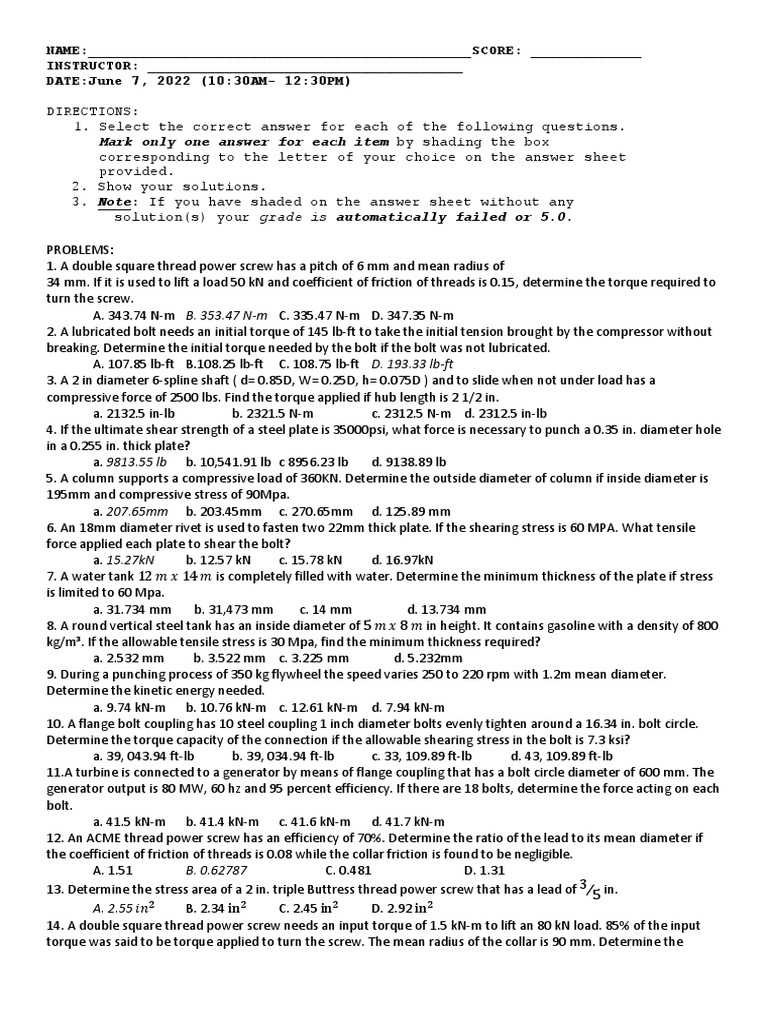Machine Design 1 | PDF | Screw | Strength Of Materials