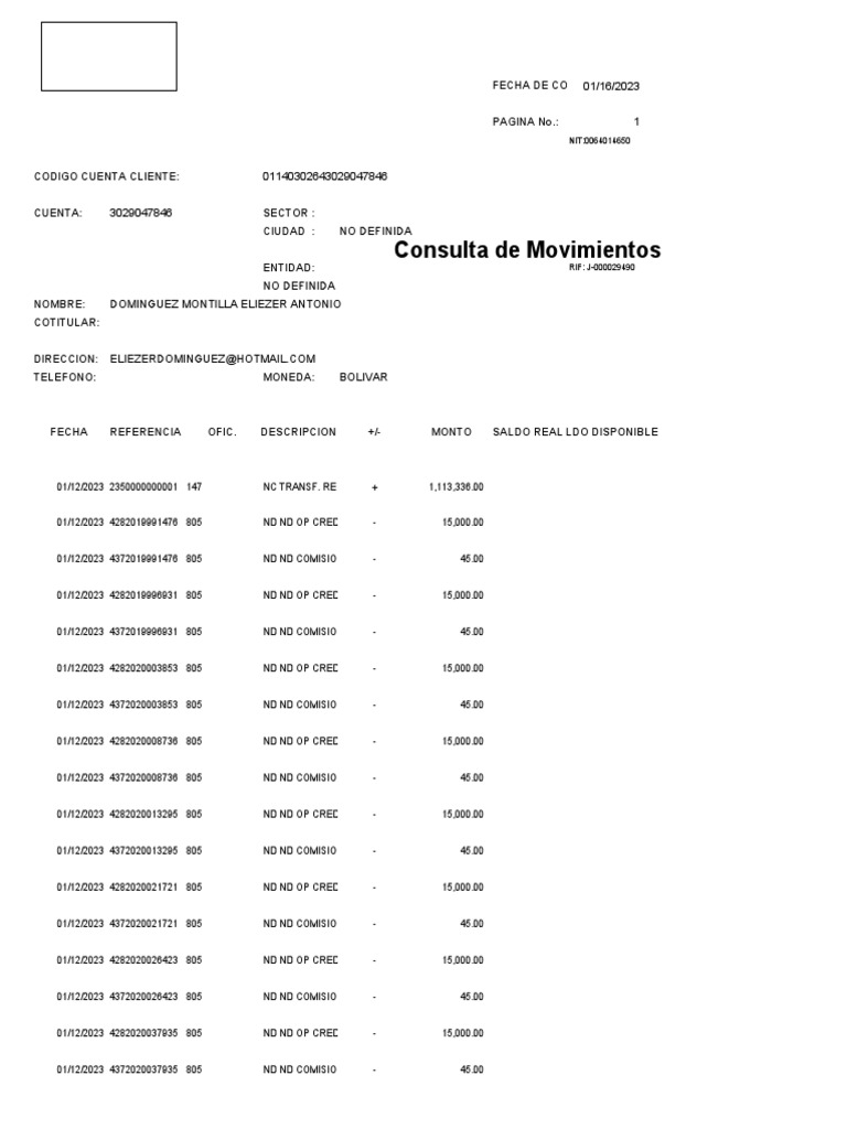 Bank account statement movements | PDF