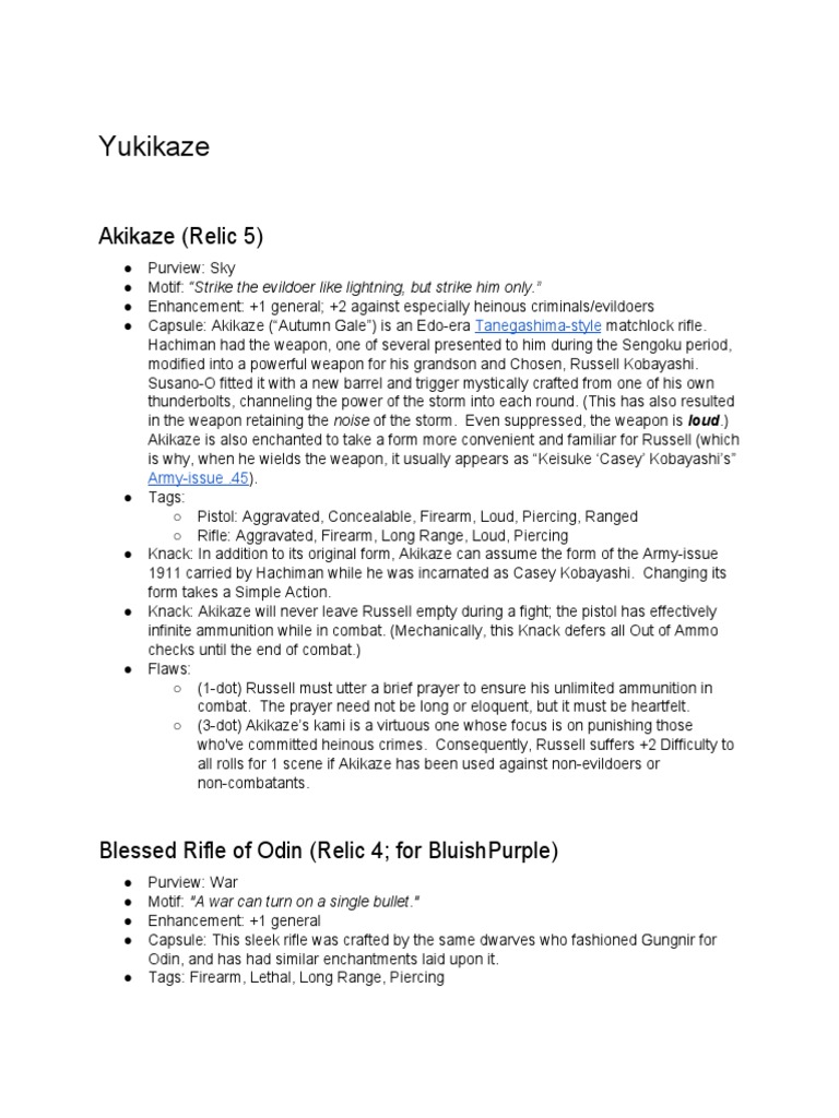 SCION 2e - Relics | PDF | Sword | Firearms