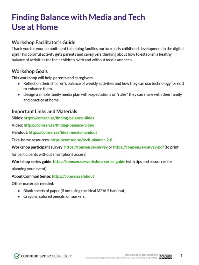 Finding Balance With Media and Tech Use at Home - Facilitator's Guide | PDF