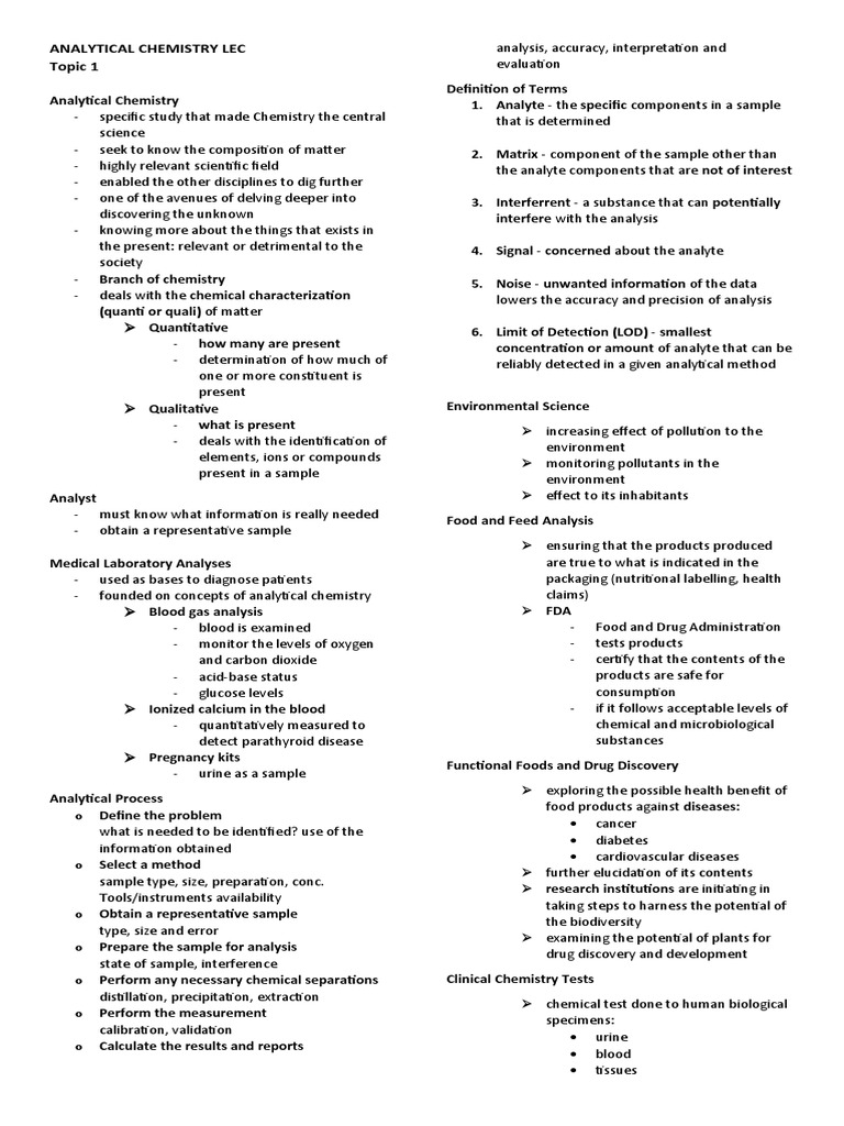 AnaChem Lec Topic 1 Reviewer 1 | PDF | Titration | Chemistry
