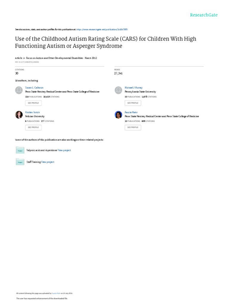 Use of The Childhood Autism Rating Scale CARS For | PDF