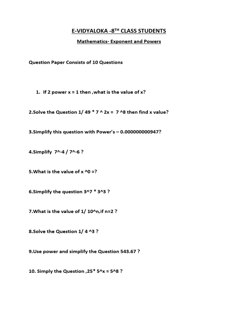 Exponent and Powers | PDF