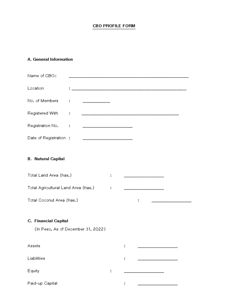CBO Profile Form | PDF | Small And Medium Sized Enterprises | Credit