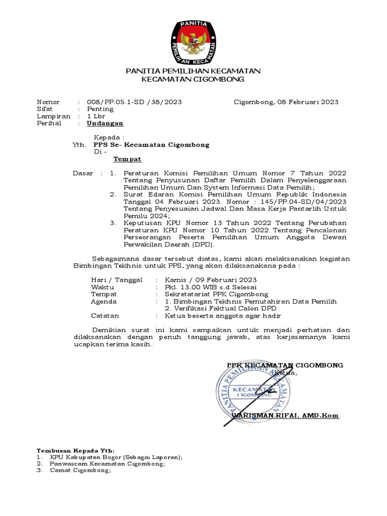 Surat Undangan Bimtek PPS 09022023 | PDF