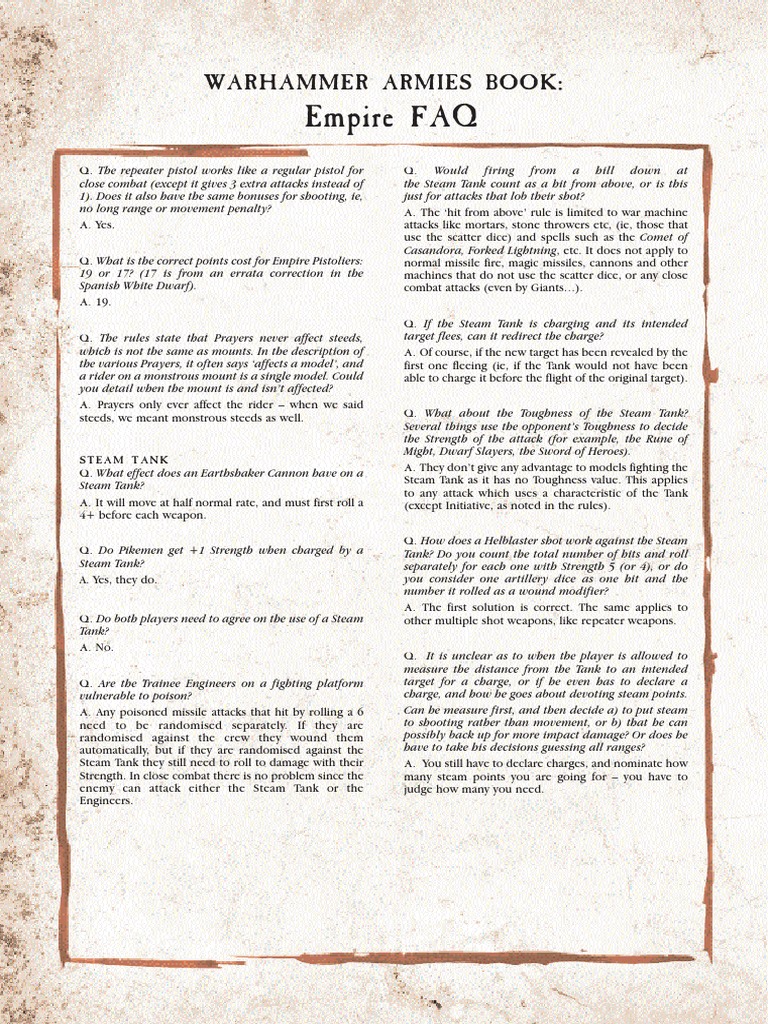 Empire FAQ: Steam Tank Rules Explained | PDF | Tanks | Warfare