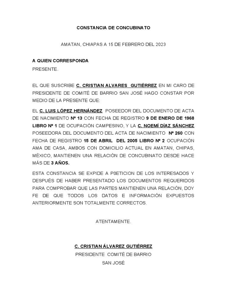 Constancia de Concubinato | PDF