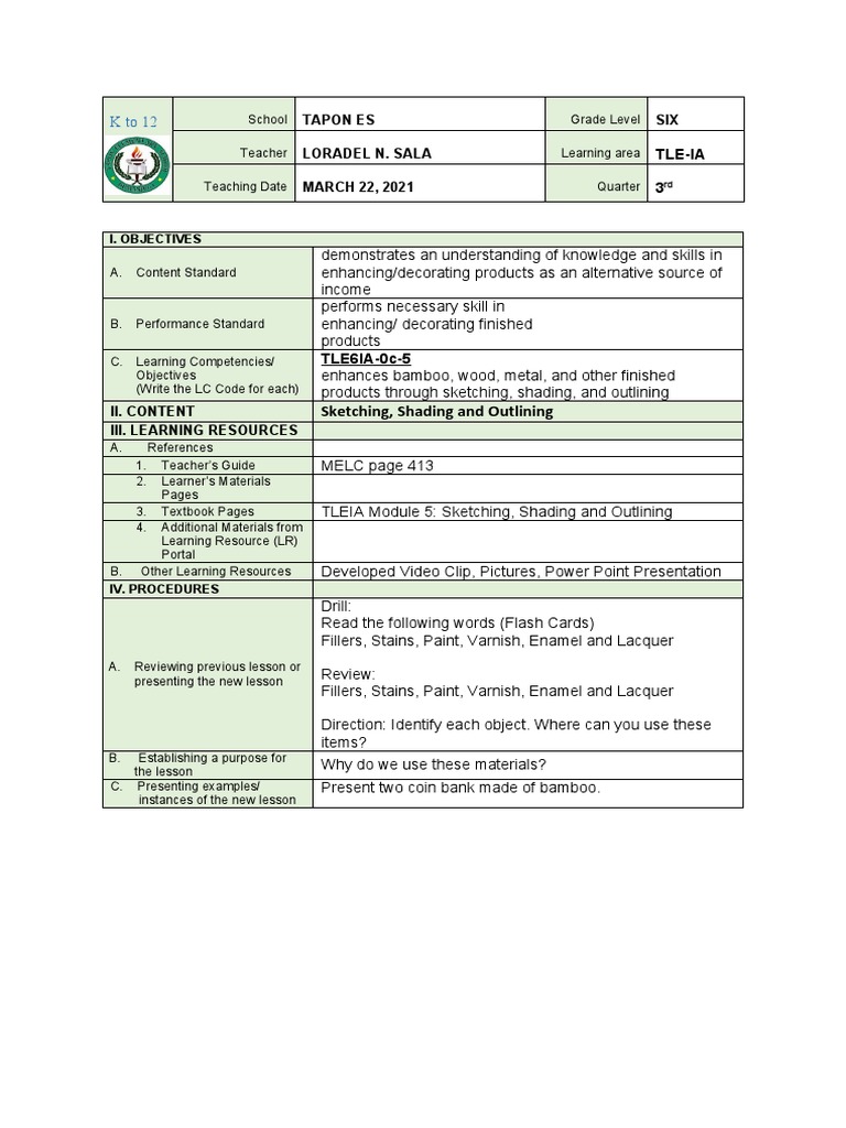 TLE-IA-Module 5 DLP - For Posting | PDF | Drawing | Learning