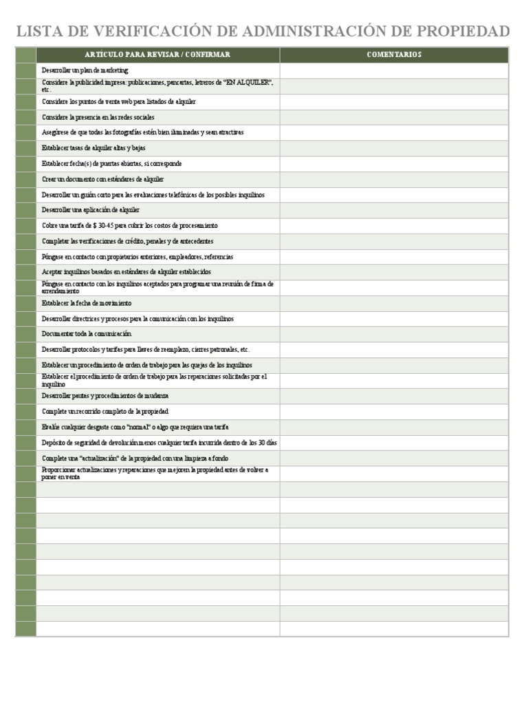 IC Property Management Checklist Template ES | PDF