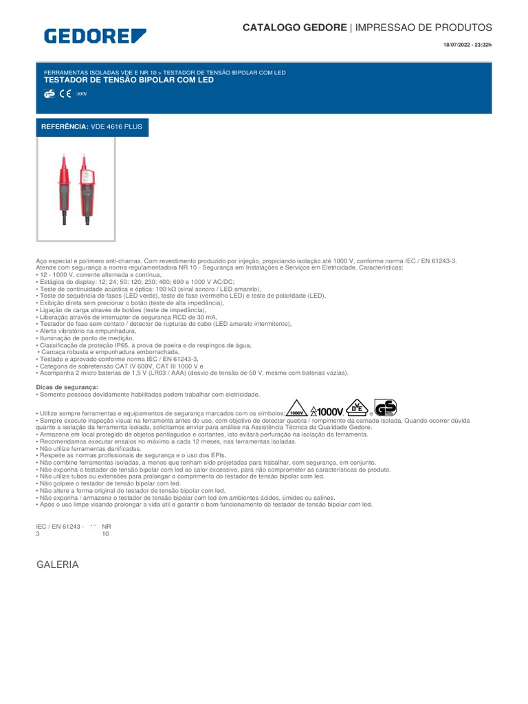 GEDORE - Testador de Tensão Bipolar Com LED | PDF | Diodo emissor de ...