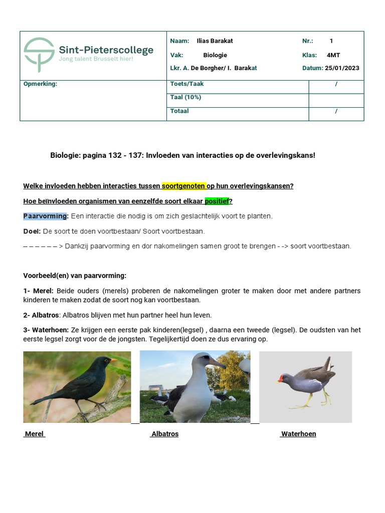 Biologie - Pagina 132 - 137 - Invloeden Van Interacties Op de ...