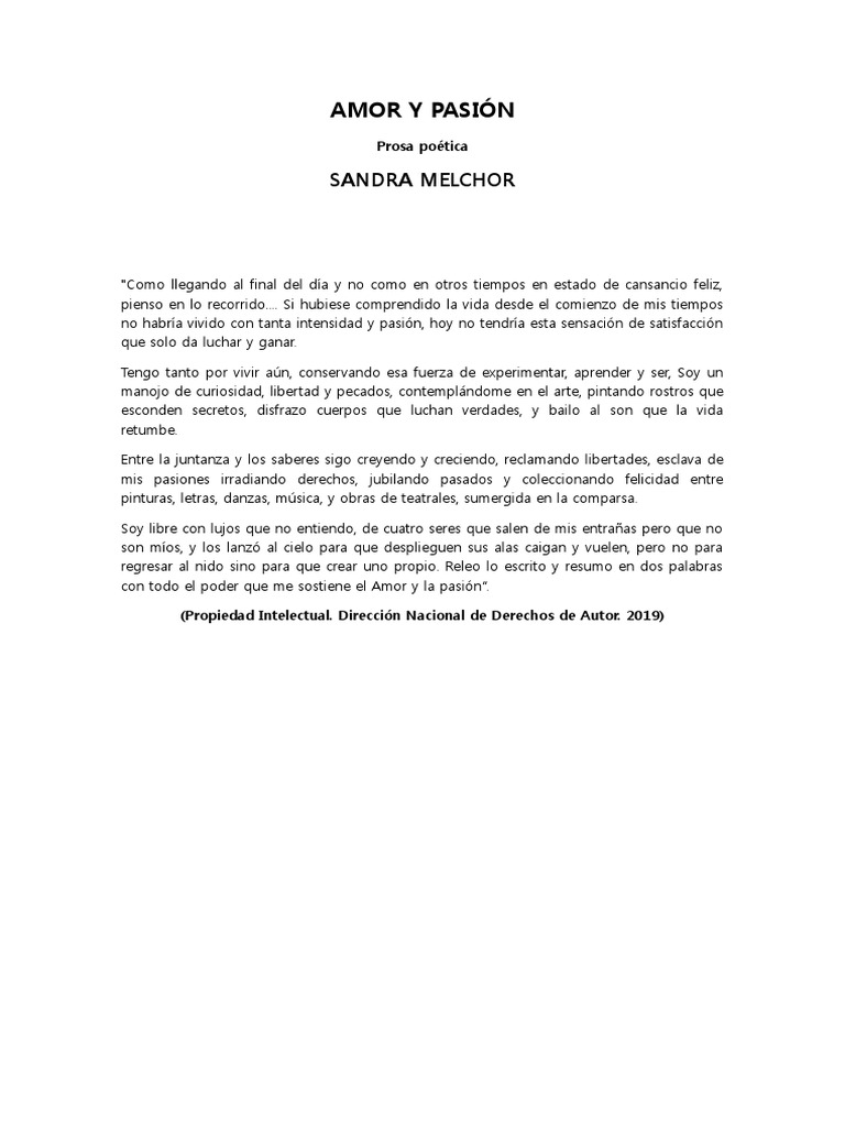 AMOR Y PASIÓN Prosa Poética SANDRA MELCHOR | PDF